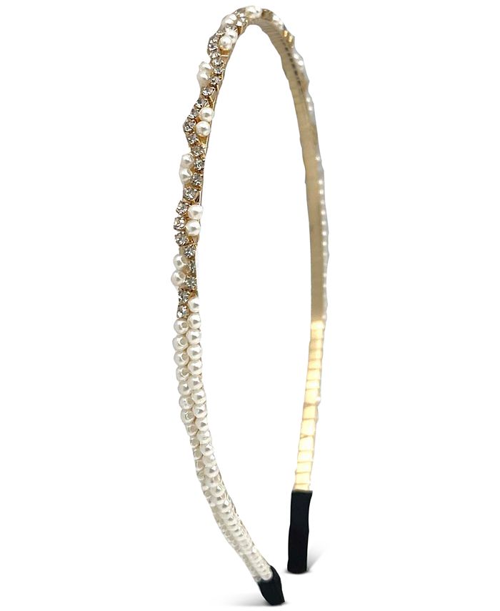 Inc International Concepts Gold Tone Crystal And Imitation Pearl Headband