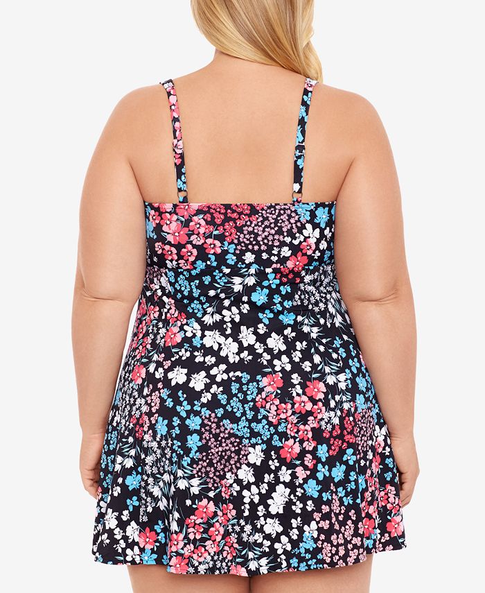 Swim Solutions Plus Size Knot Front Tummy Control Swimdress Macys