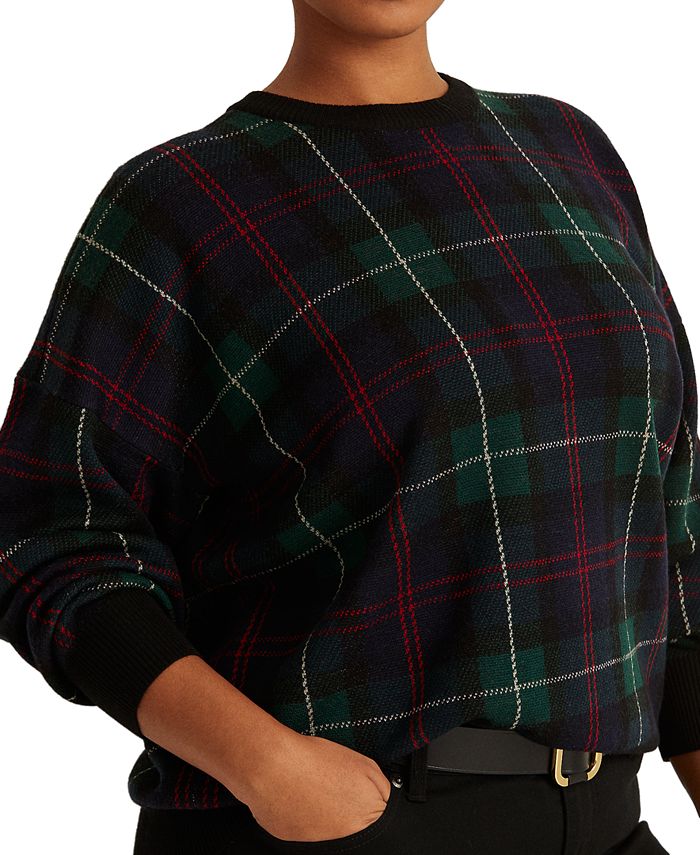 Lauren Ralph Lauren Plus-Size Plaid Merino Wool Sweater - Macy's