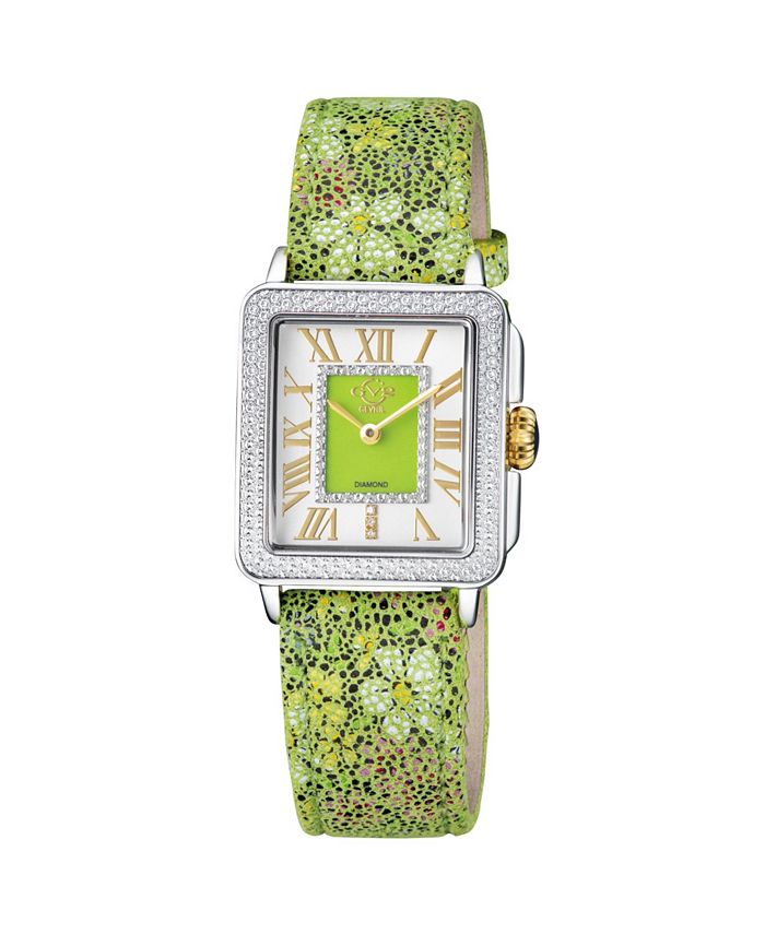 Gevril GV2 Women's Padova Floral Green Leather Swiss Quartz Strap Watch ...