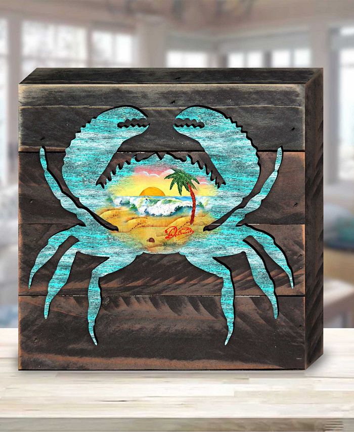 Designocracy Coastal Crab Wooden Block Freestanding Hanging, 6" x 6 ...