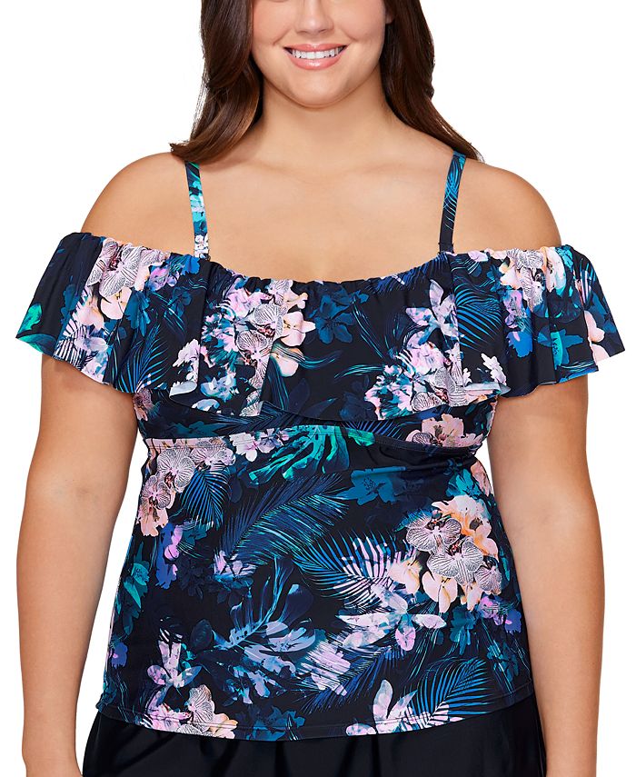 Island Escape Plus Size La Flor Floral Print Underwire Tankini Top