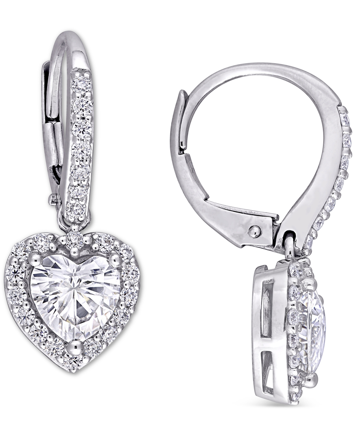 Click here for Lab-Grown Moissanite Heart Halo Leverback Drop Ear... prices