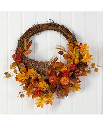 Nearly Natural 26" Autumn Artificial Cornucopia Fall Wreath - Macy's