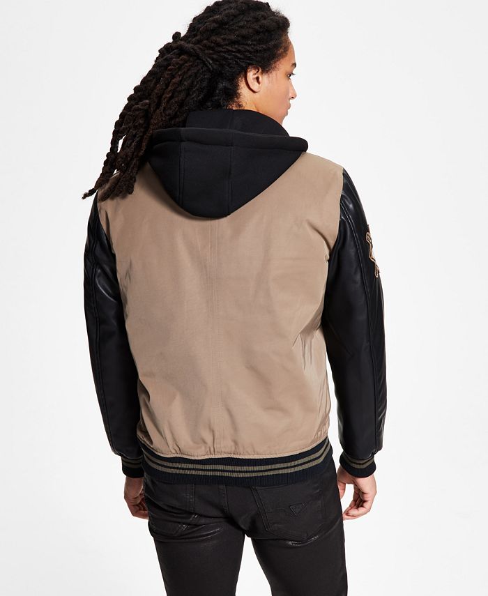 GUESS Men's Contrast Varsity Bomber Jacket - Macy's