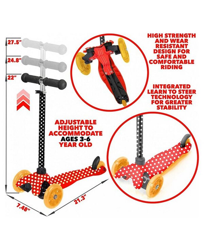 Rugged Racers Polka Dot Design Mini Deluxe 3 Wheel Scooter with LED ...
