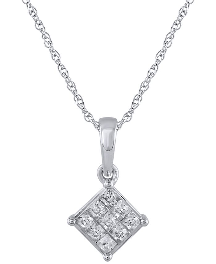 Macy's Diamond Princess Cluster 18" Pendant Necklace (1/7 ct. t.w.) in ...