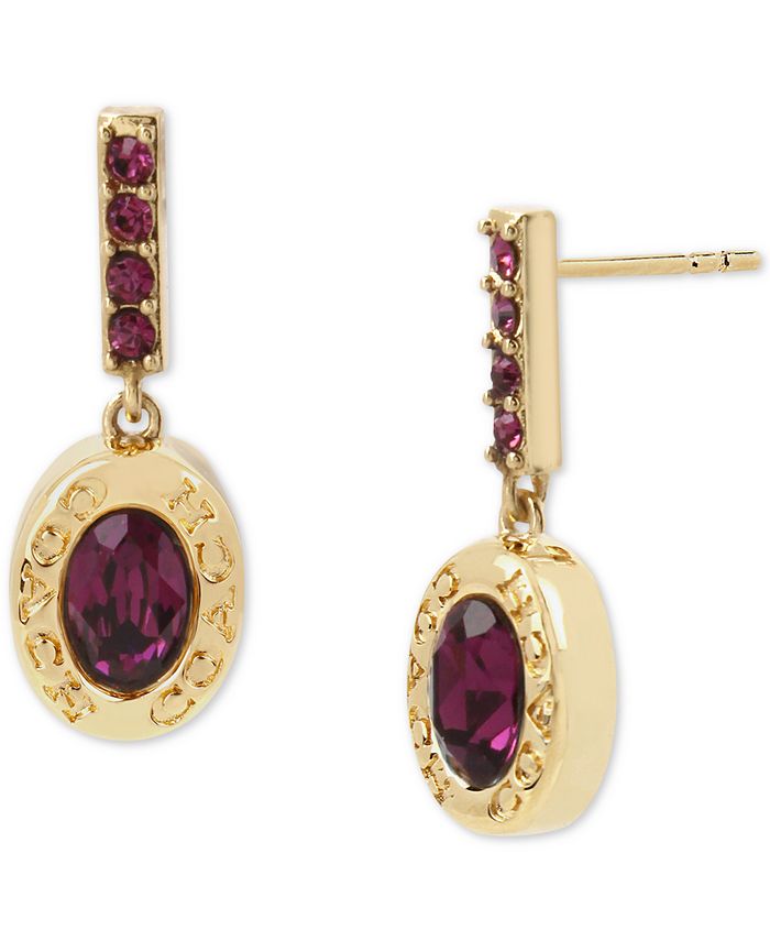 COACH Gold-Tone Signature Logo & Color Crystal Drop Earrings - Macy's
