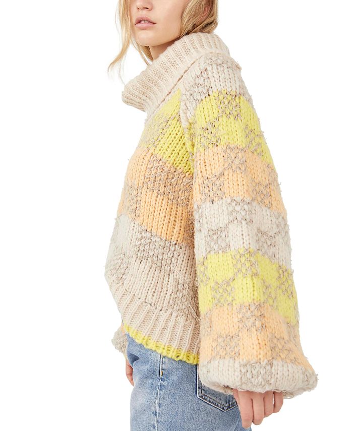 Free People Check Me Out Checkered Turtleneck Sweater - Macy's