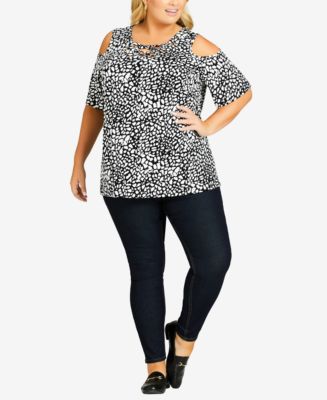 Plus Size Cara Cold Shoulder Print Top - Macy's