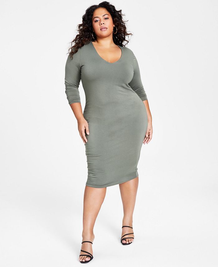 Bar Iii Trendy Plus Size V Neck Bodycon Dress Created For Macys Macys