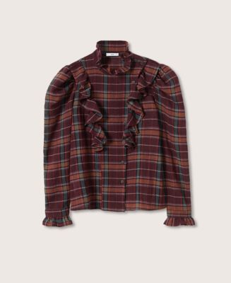 MANGO Women's Checked Frill Blouse - Macy's