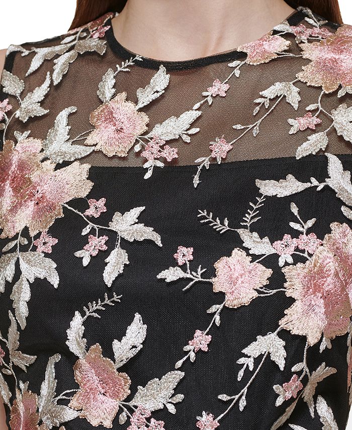 Calvin Klein Floral-Embroidered Overlay Dress - Macy's