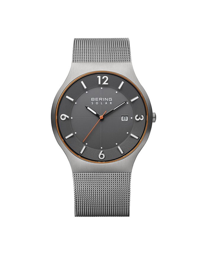 Bering Men's Slim Solar Gray Stainless Steel Mesh Bracelet Watch 40mm ...