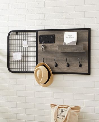 Walker Edison Metal and Wood Wall Organizer with Hooks - Macy's