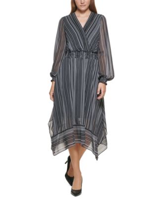 Karl Lagerfeld Paris Smocked-Trim Midi Dress - Macy's