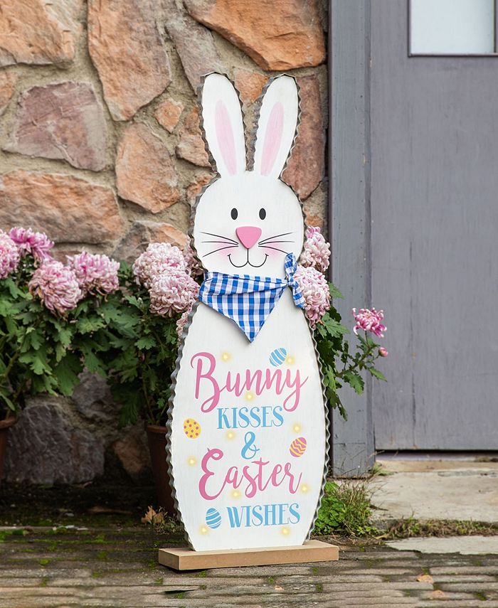 Glitzhome Lighted Wooden Metal Easter Bunny Porch Decor, 36" - Macy's