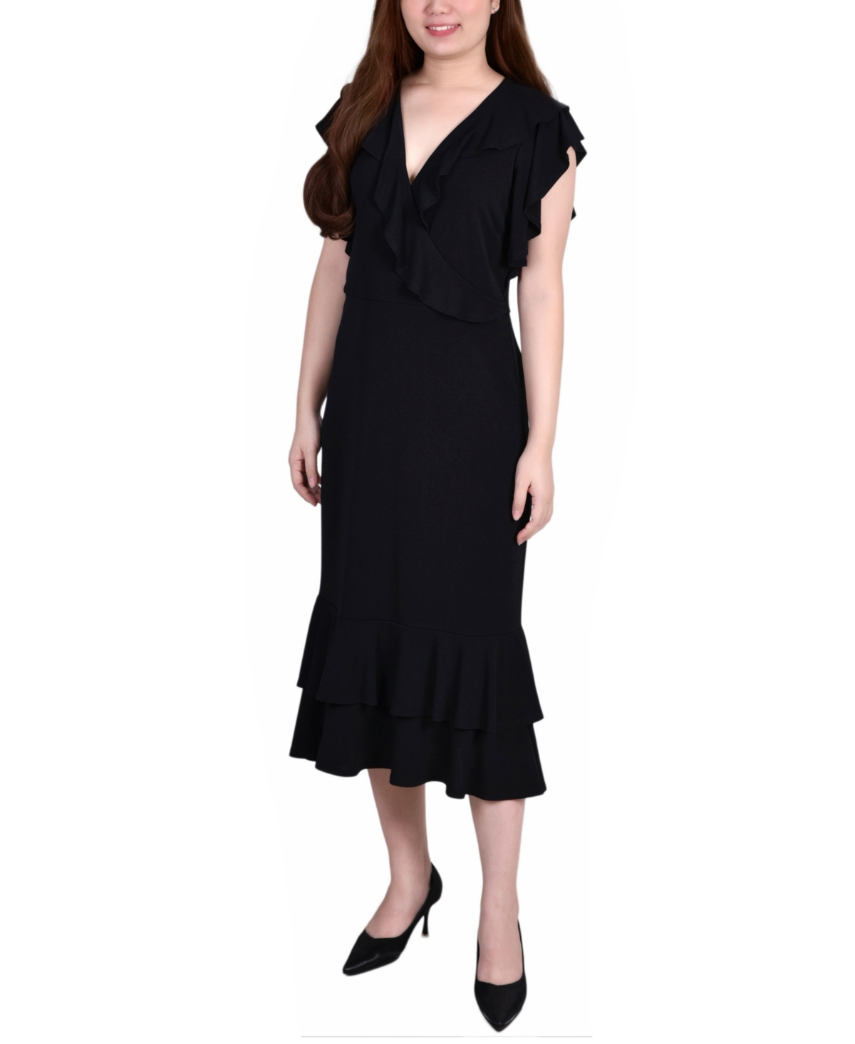 Click here for Ny Collection Petite Flutter Sleeve Ruffle Midi Dr... prices