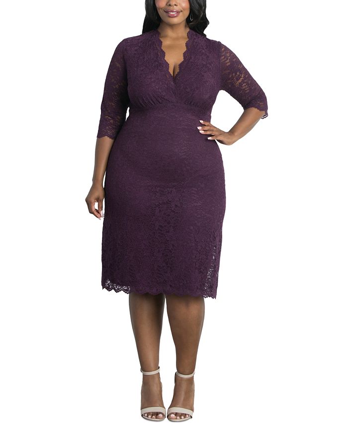 Kiyonna Womens Plus Size Scalloped Boudoir Lace Dress Macys