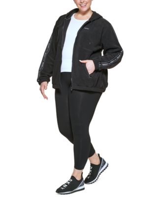 DKNY Sport Plus Size Logo-Tape Polar Fleece Zip-Up Hoodie - Macy's