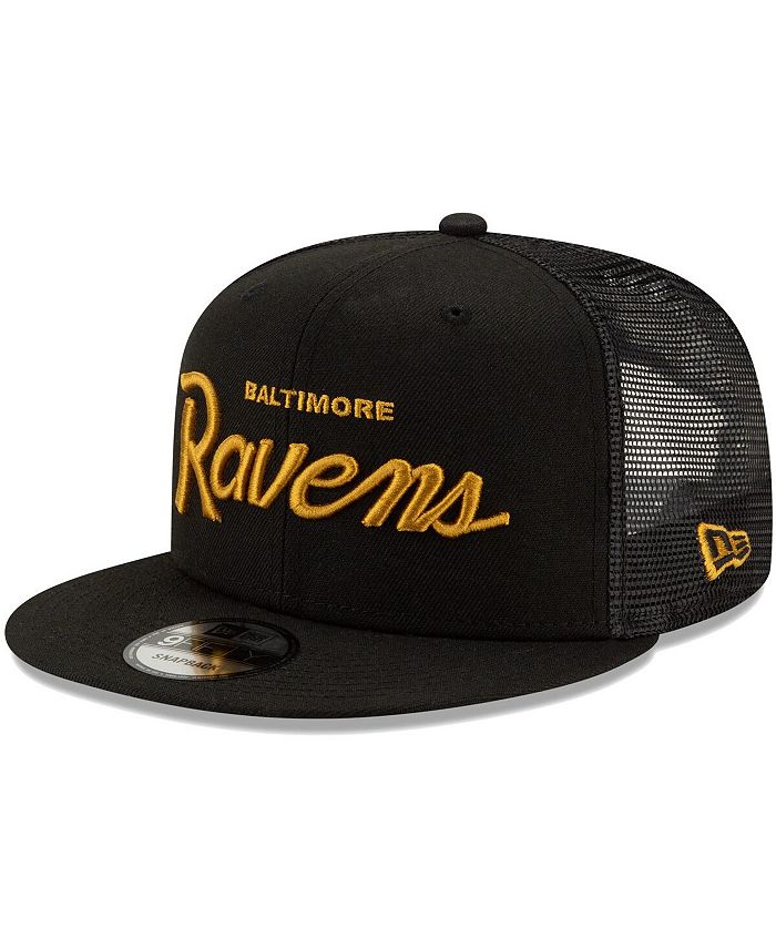 New Era Men's Black Baltimore Ravens Script Trucker 9FIFTY Snapback Hat ...