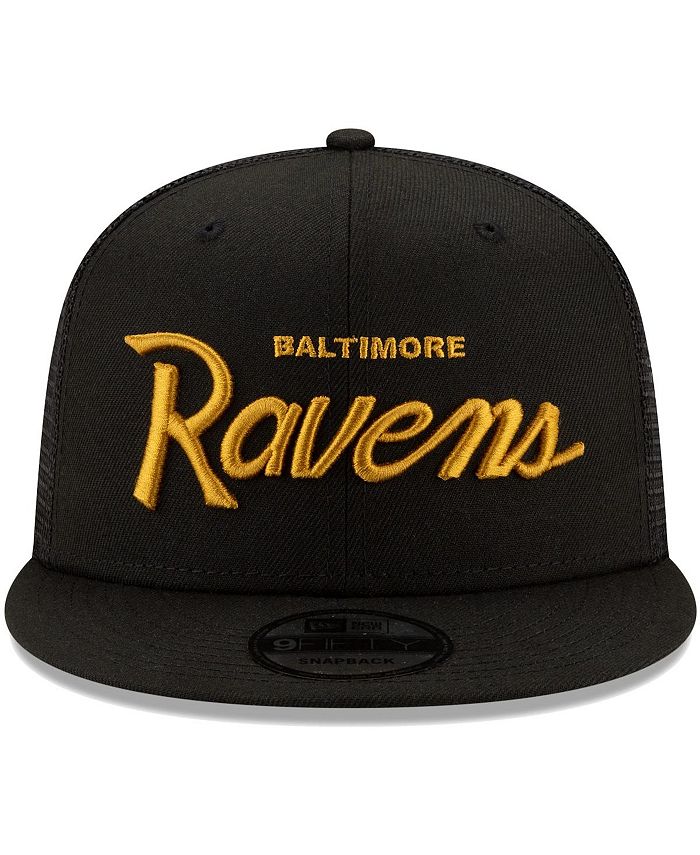 New Era Men's Black Baltimore Ravens Script Trucker 9FIFTY Snapback Hat ...