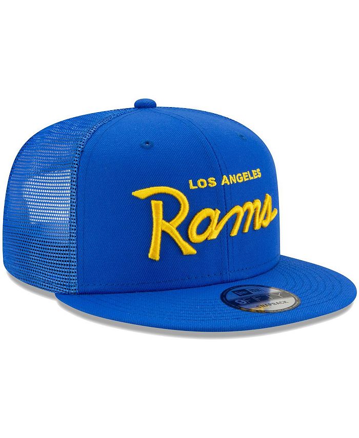 New Era Men's Royal Los Angeles Rams Script Trucker 9FIFTY Snapback Hat ...
