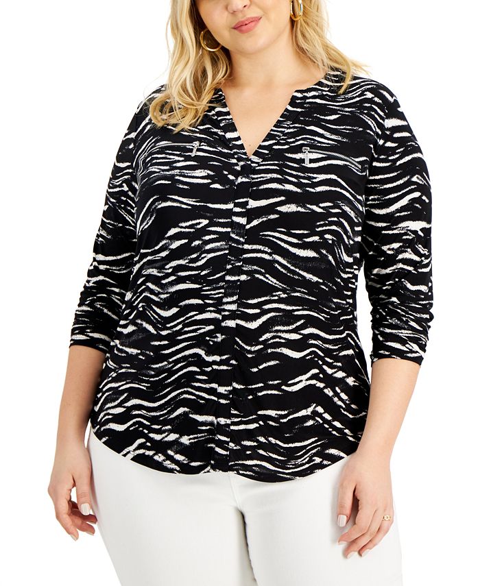 INC International Concepts Plus Size Animal-Print Top, Created for Macy ...