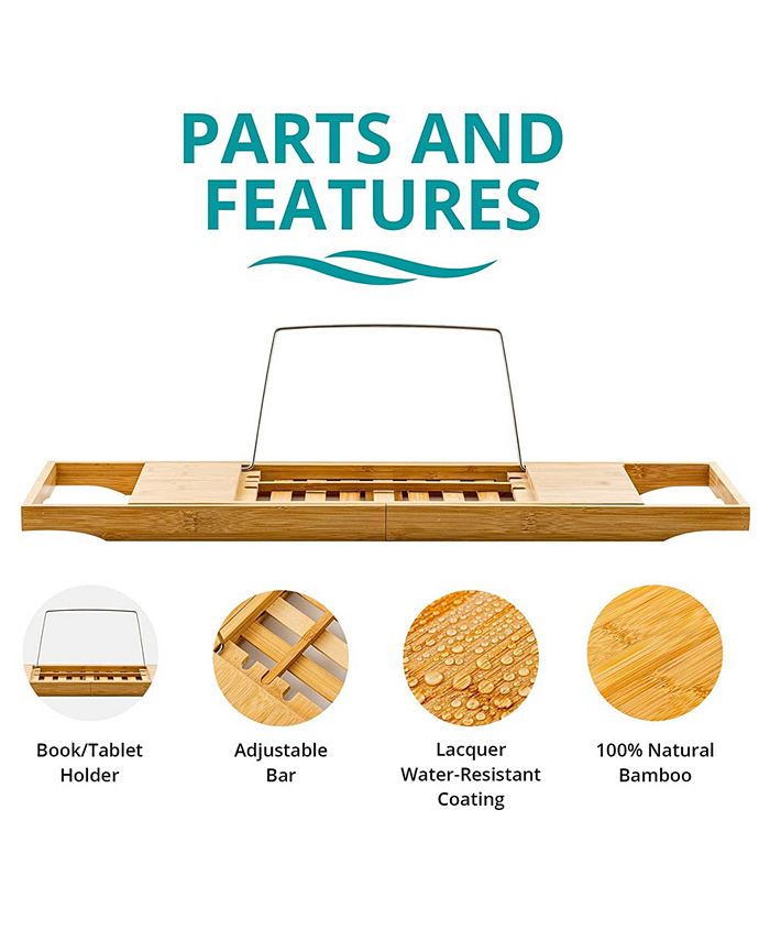 Zinkoo Bamboo Bathtub Spa Caddy Portable Adjustable Organizer Storage ...