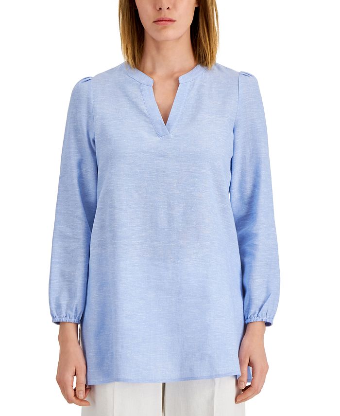 Anne Klein Women's Linen Split-Neck Tunic - Macy's