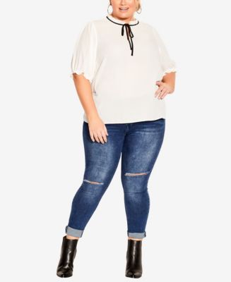 City Chic Trendy Plus Size Demure Detail Top - Macy's