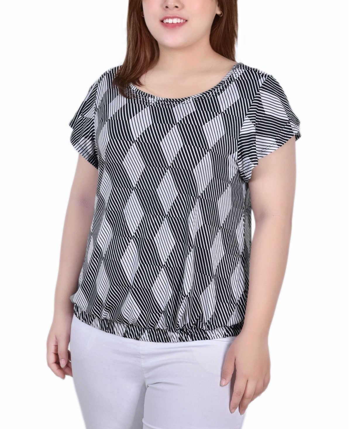 Click here for Plus Size Short Flutter Sleeve Top with Studded Ne... prices