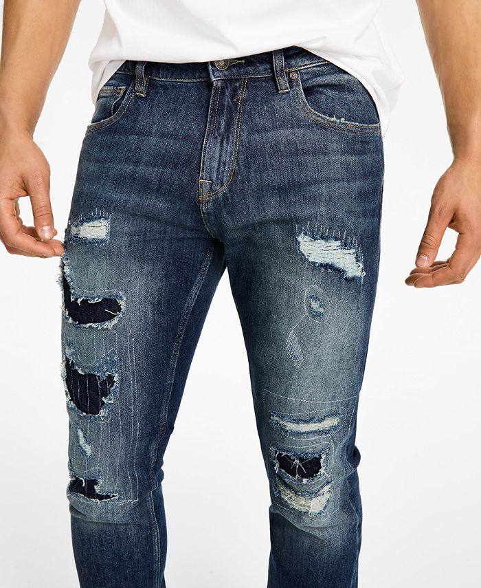 GUESS Men's Slim Tapered Ripped Jeans - Macy's