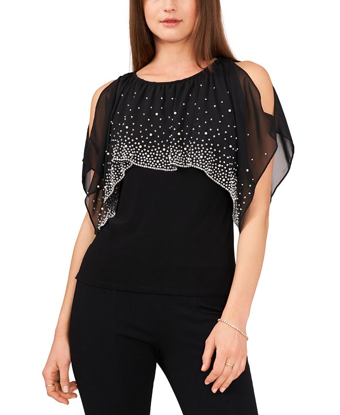 MSK Petite Beaded Overlay Top - Macy's