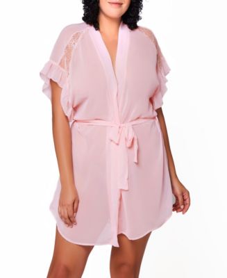 Mia Plus Size Chiffon and Lace Sheer Robe - Macy's