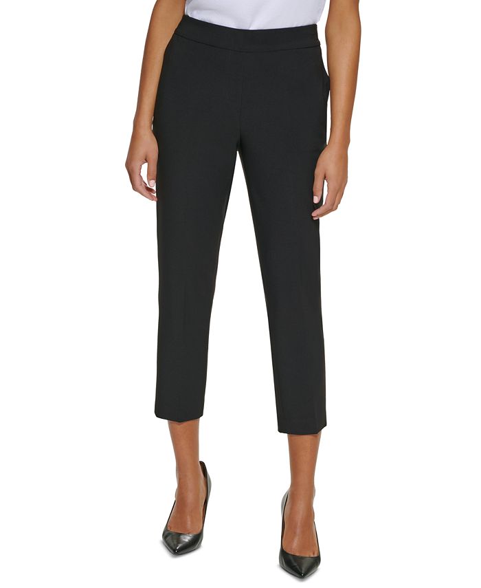 Calvin Klein Cropped X-Fit Elastic Back Pants - Macy's