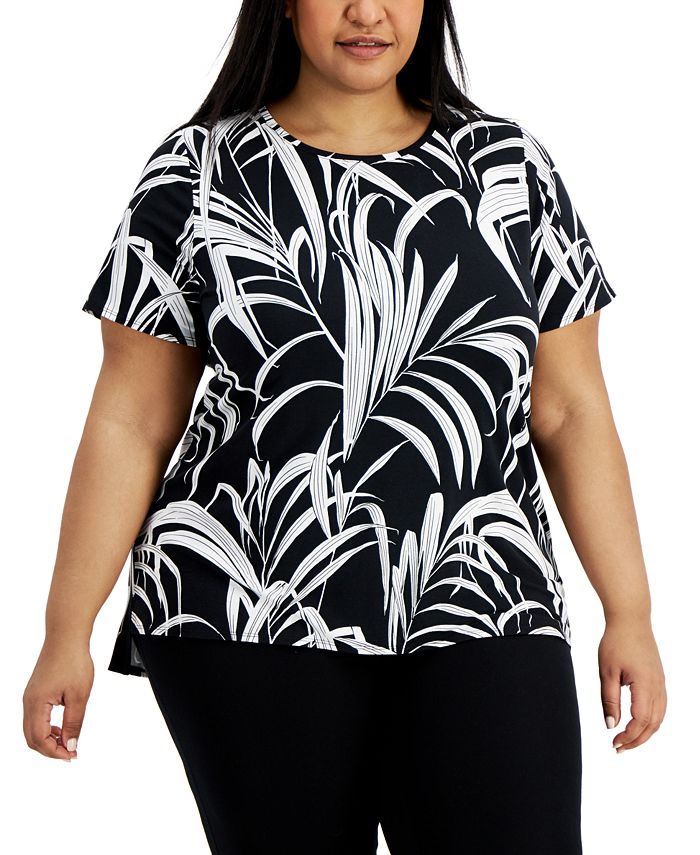 Alfani Plus Size Contrast Floral Top, Created for Macy's - Macy's