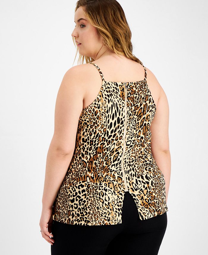Bar III Trendy Plus Size Cheetah-Print Back-Zip Top, Created for Macy's ...