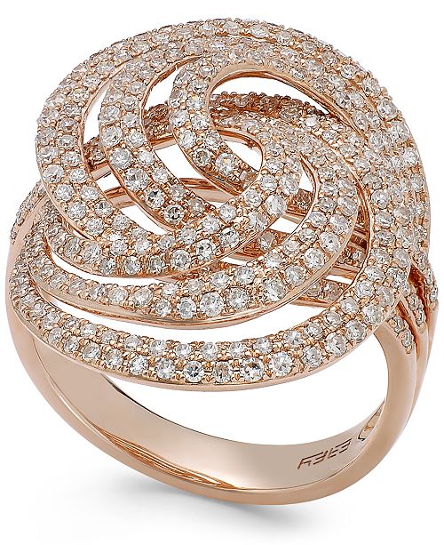 EFFY Collection Pave Rose by EFFY Diamond Spiral Ring in 14k Rose Gold ...