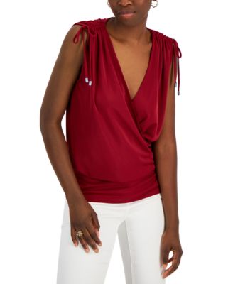 INC International Concepts Women's Ruched Shoulder Surplice Top ...