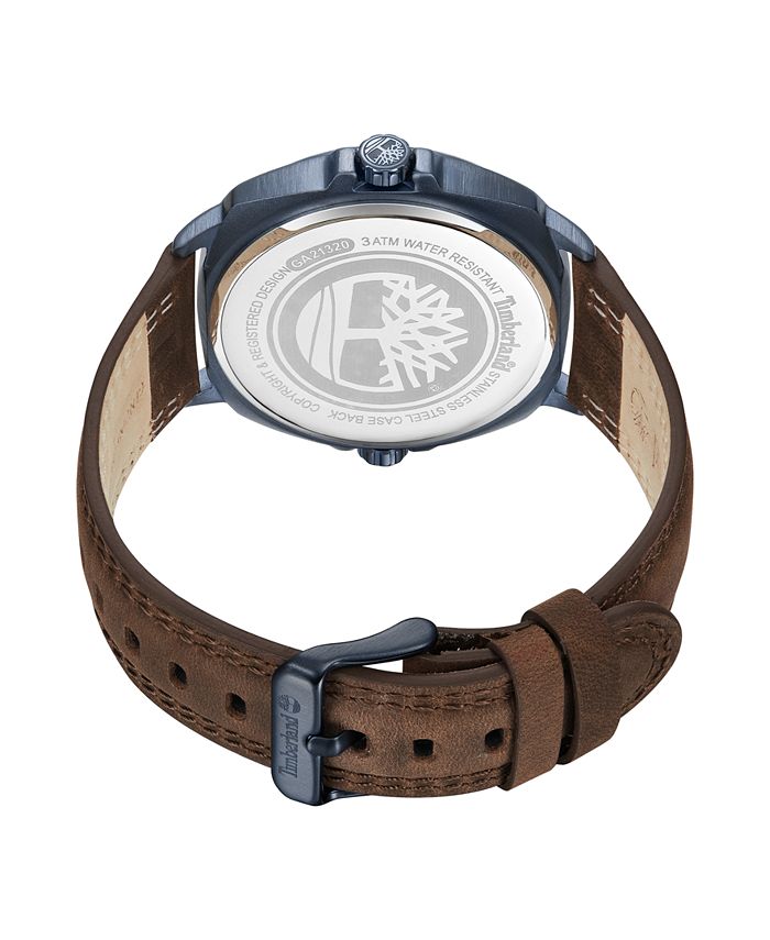Timberland Men's Williston Dark Brown Leather Strap Watch 47mm - Macy's