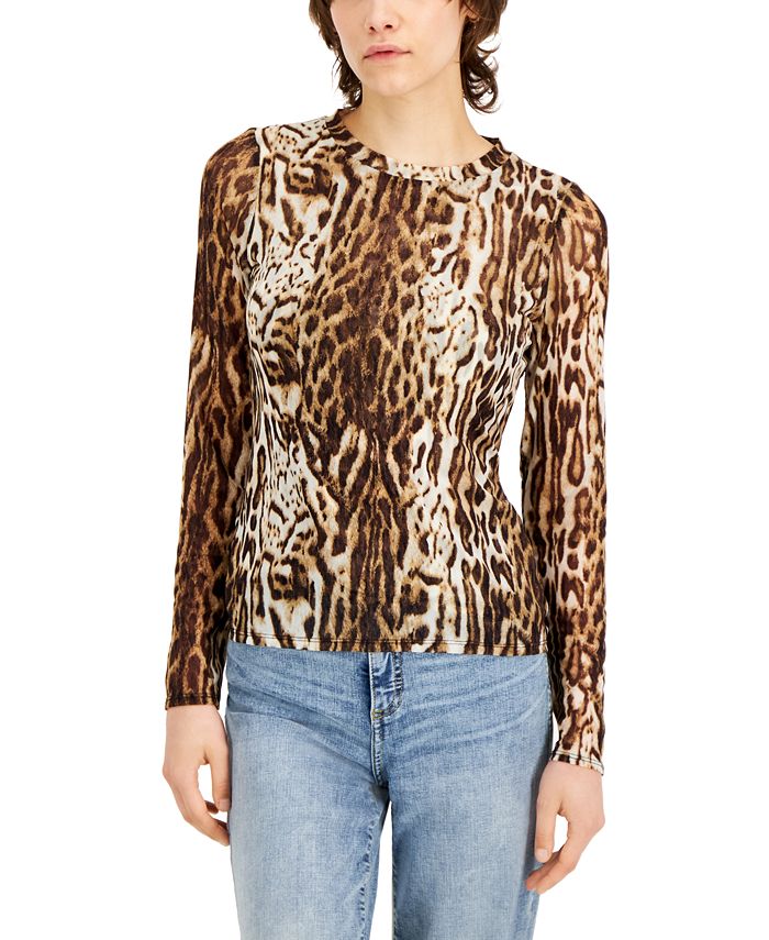 INC International Concepts Petite Animal-Print Mesh Top, Created for ...