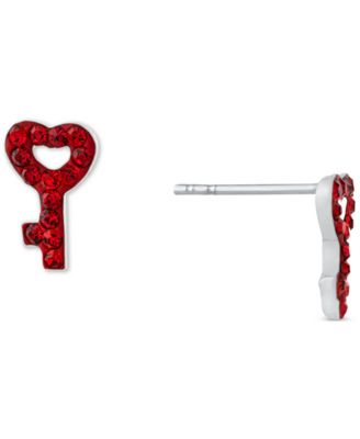 Giani Bernini Red Crystal Pavé Heart Key Stud Earrings in Sterling ...