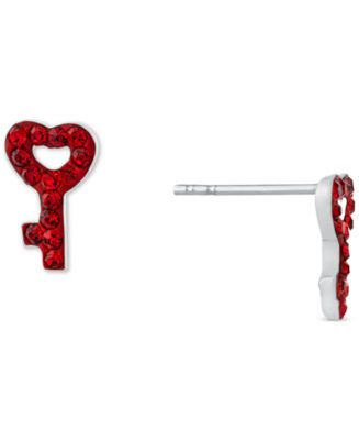 Giani Bernini Red Crystal Pavé Heart Key Stud Earrings in Sterling ...