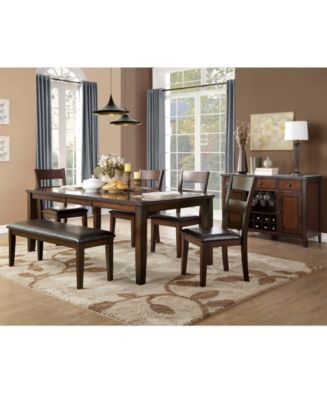 Leona 6pc Dining Set (Rectangular Dining Table, 4 Side Chairs & Bench ...