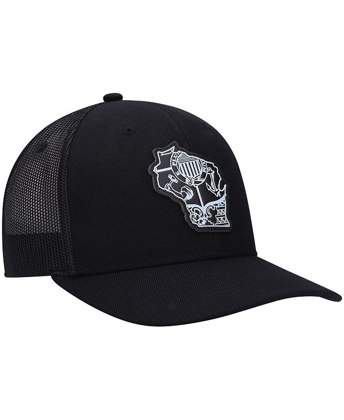 Local Crowns Men's Black Wisconsin Leather State Fill Trucker Snapback ...