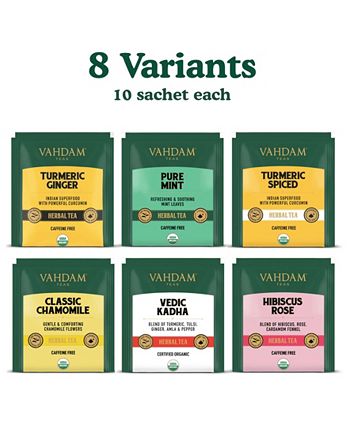Vahdam Teas Herbal Tea Variety Sampler Gift Set, 60 Long Leaf Pyramid ...