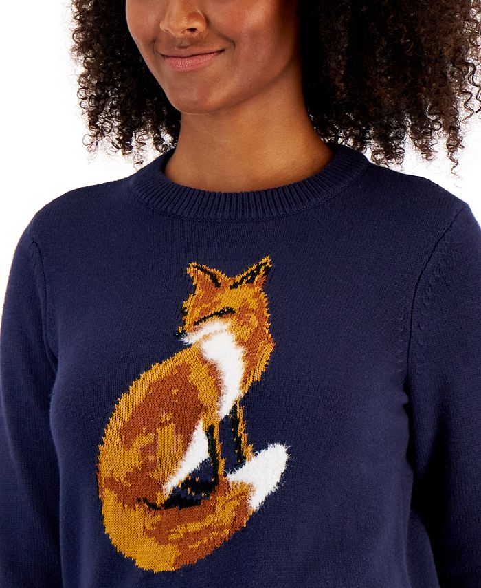 Charter Club Petite Fox-Print Sweater, Created for Macy's - Macy's