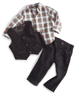 First Impressions Baby Boys Plaid Shirt, Vest and Corduroy Pants, 3 Piece Set, Created for Macy ...