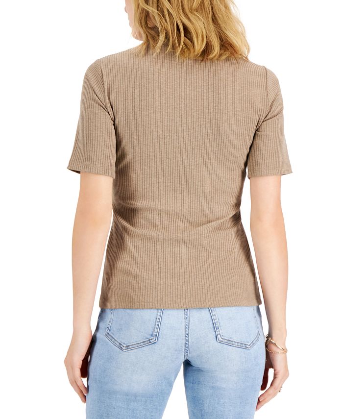 INC International Concepts Women's Ribbed Mock-Neck Heather Top ...
